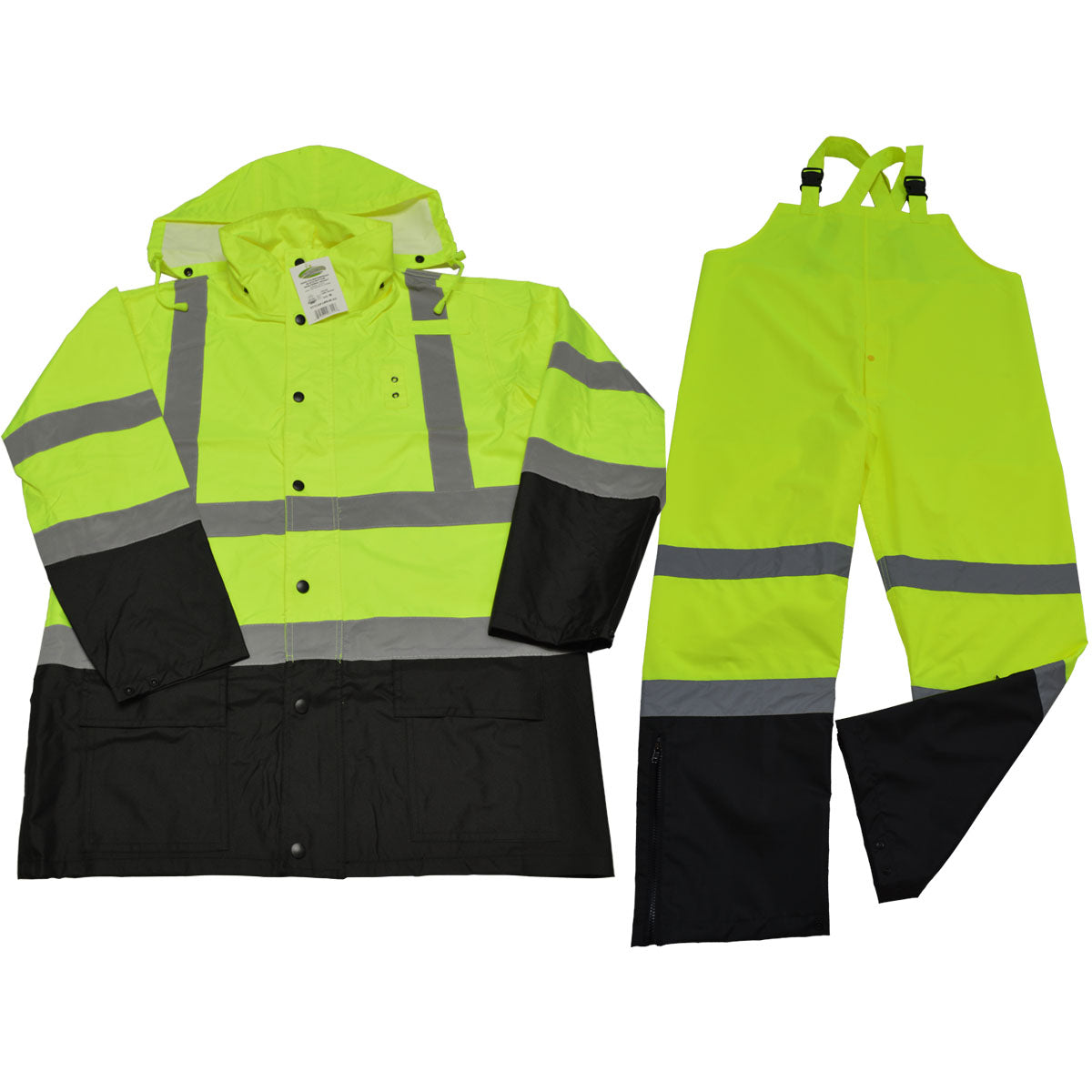 LBRC-3PCS-C3 ANSI/ISEA Class 3 Lime/Black Waterproof Rain Jacket & 3-P ...